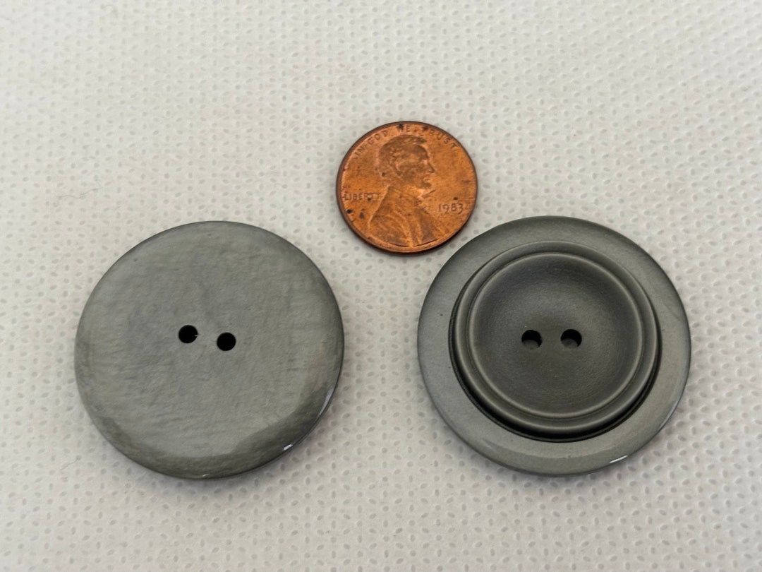 Extra Large Metalic Gray Lot of 2 Buttons 1 5/16" ( 34mm) Nice Design ...