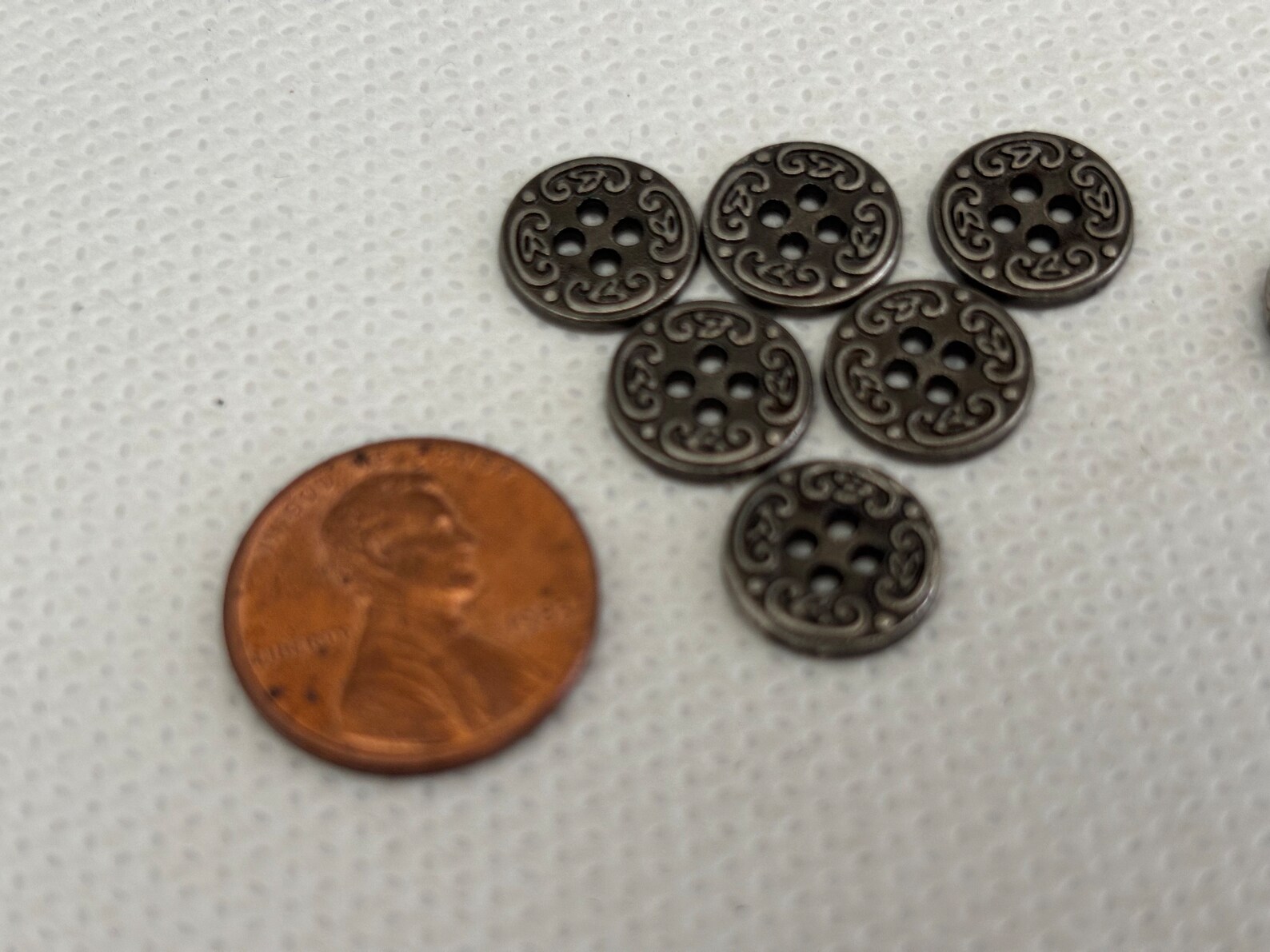 Small Pewter Look Metal Buttons 4 Hole With Scroll Work Lot of 6 ...