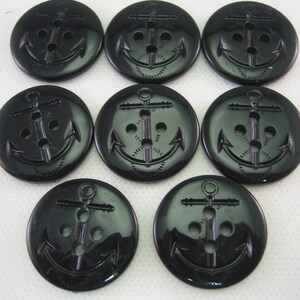 Black Anchor Button, Peacoat Button, Black, 1 1/16" (28mm) in Diameter - New - Lot of 8 Buttons ...