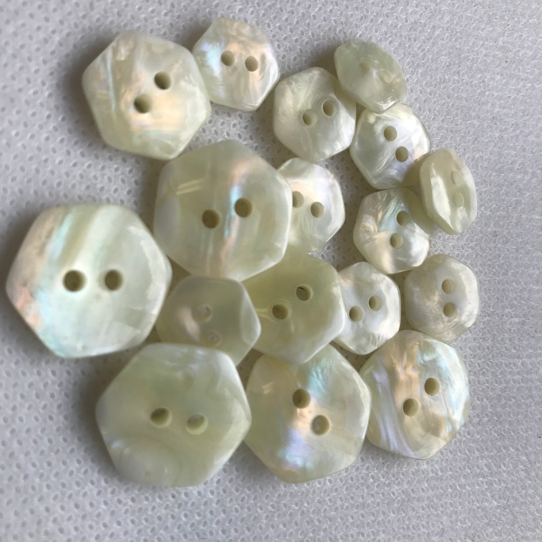 Pearl Iridescent Buttons, Hexagon Buttons,lot of 6, 4 Sizes , 2 Hole ...