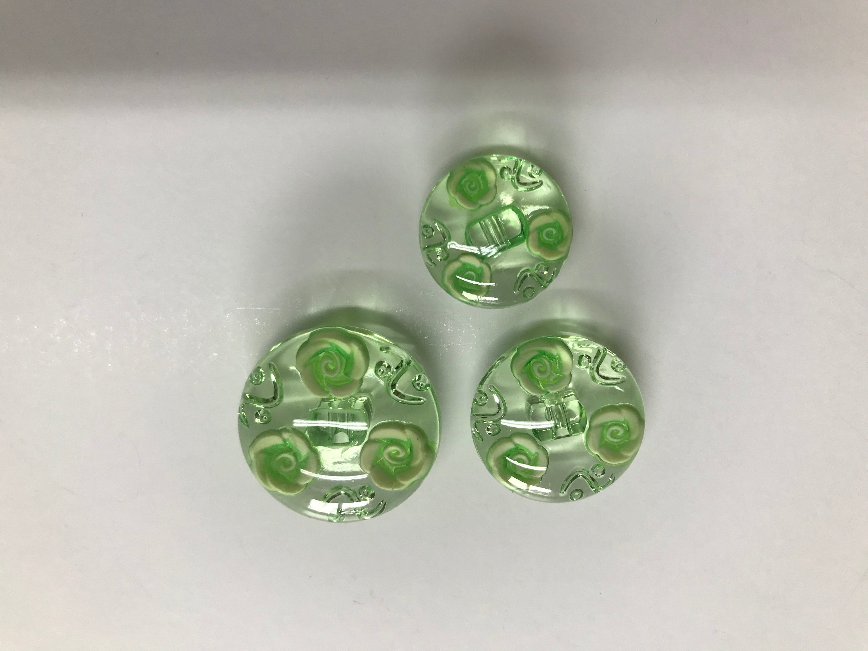 Green Clear Buttons 3 Sizes 7/8" 3/4" 5/8" Beautiful Rose Reflective ...
