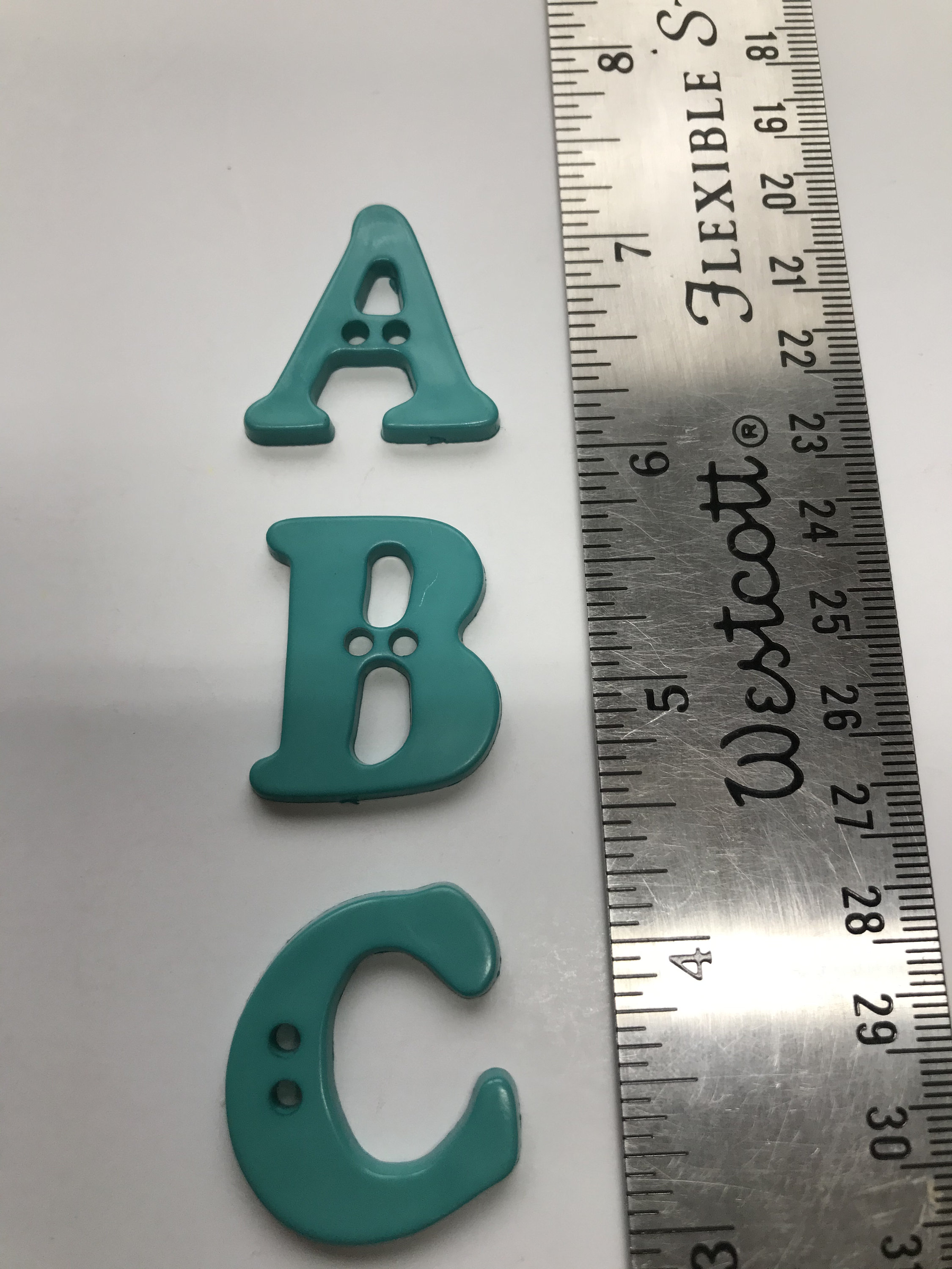ABC Green Buttons . Set of the Letters ABC Buttons . 1 1/8" Tall ...