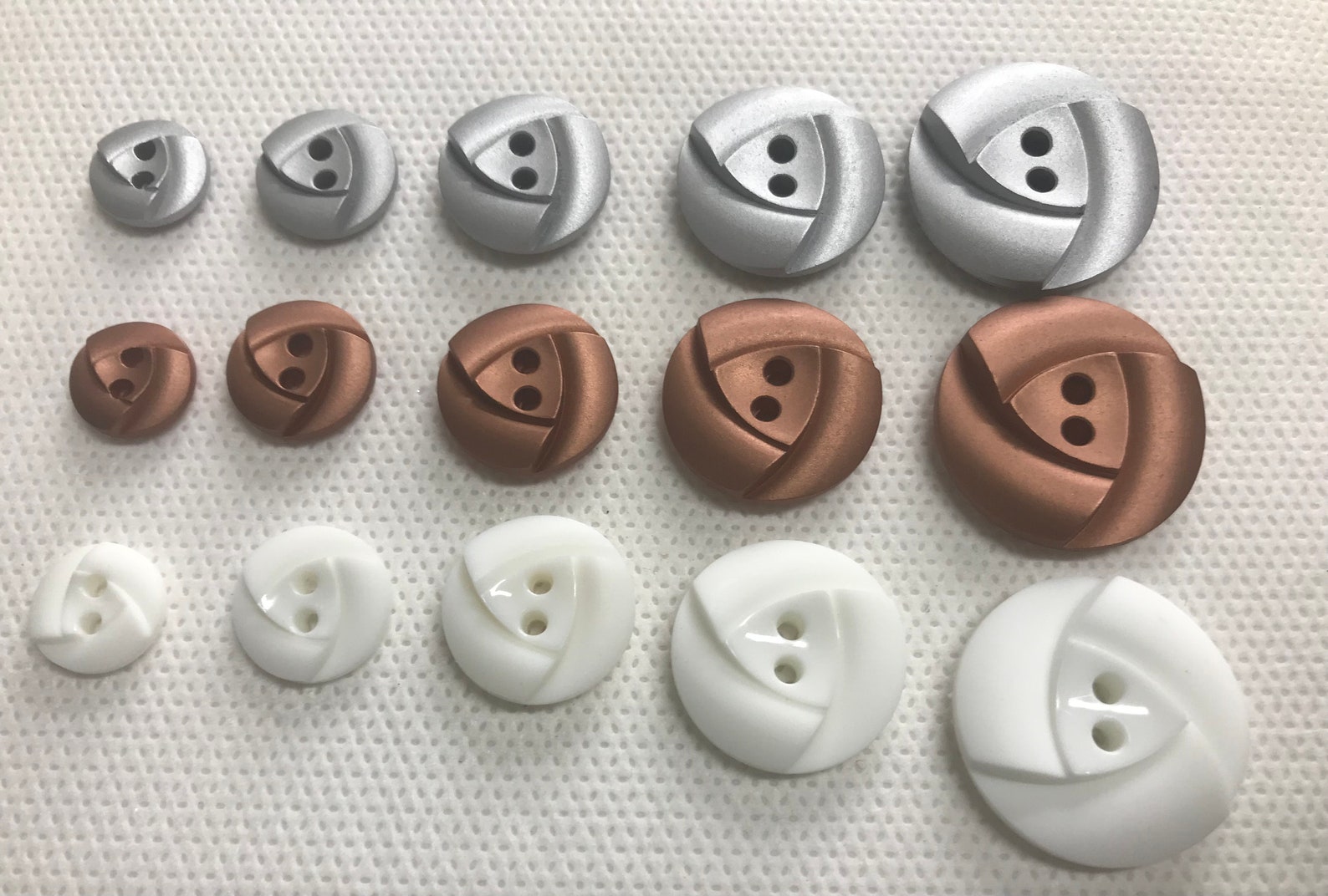 White satin / Shiny Button, 2 Hole White Button, 5 Sizes Available, Lot ...