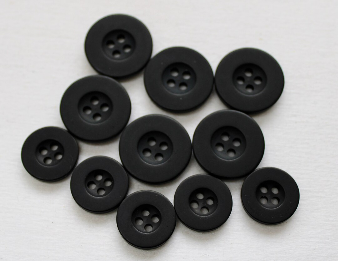 Black Dull 4 Hole Buttons, Satin Black Buttons, 2 Sizes 5/8" 15mm, 3/4 ...