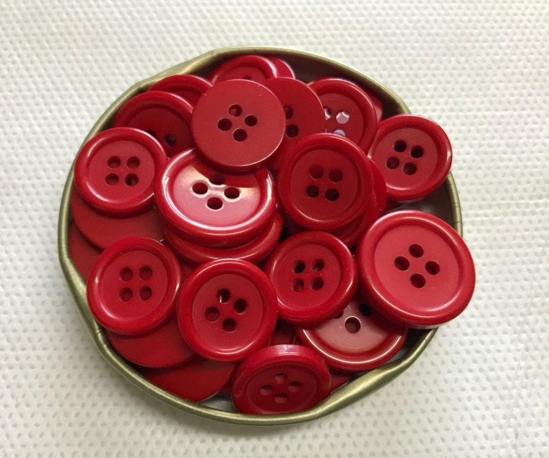 Red Buttons With a Rim 4 Hole, Flat Back 2 Sizes Available. 3/4"(19mm ...