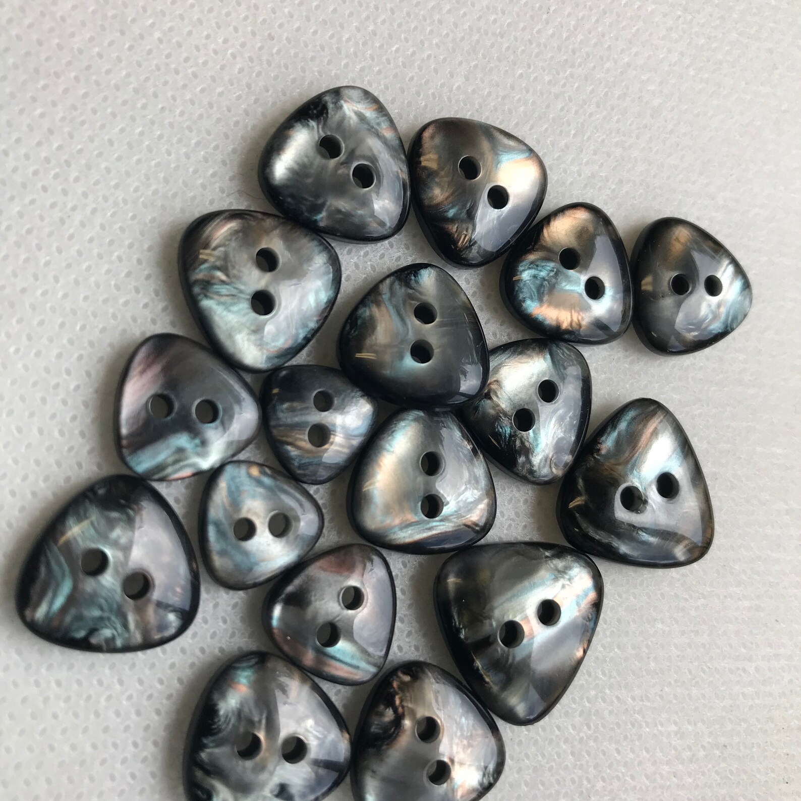 Smoke Pearl Iridescent Buttons, Triangle Buttons, Lot of 6, 4 Sizes , 2 ...