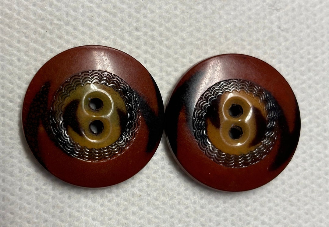 Brown / Tan Mottled 2 Hole Antique Buttons 1 1/8"(28.3mm) Diameter, Lot ...