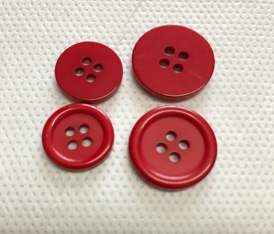 Red Buttons With a Rim 4 Hole, Flat Back 2 Sizes Available. 3/4"(19mm ...