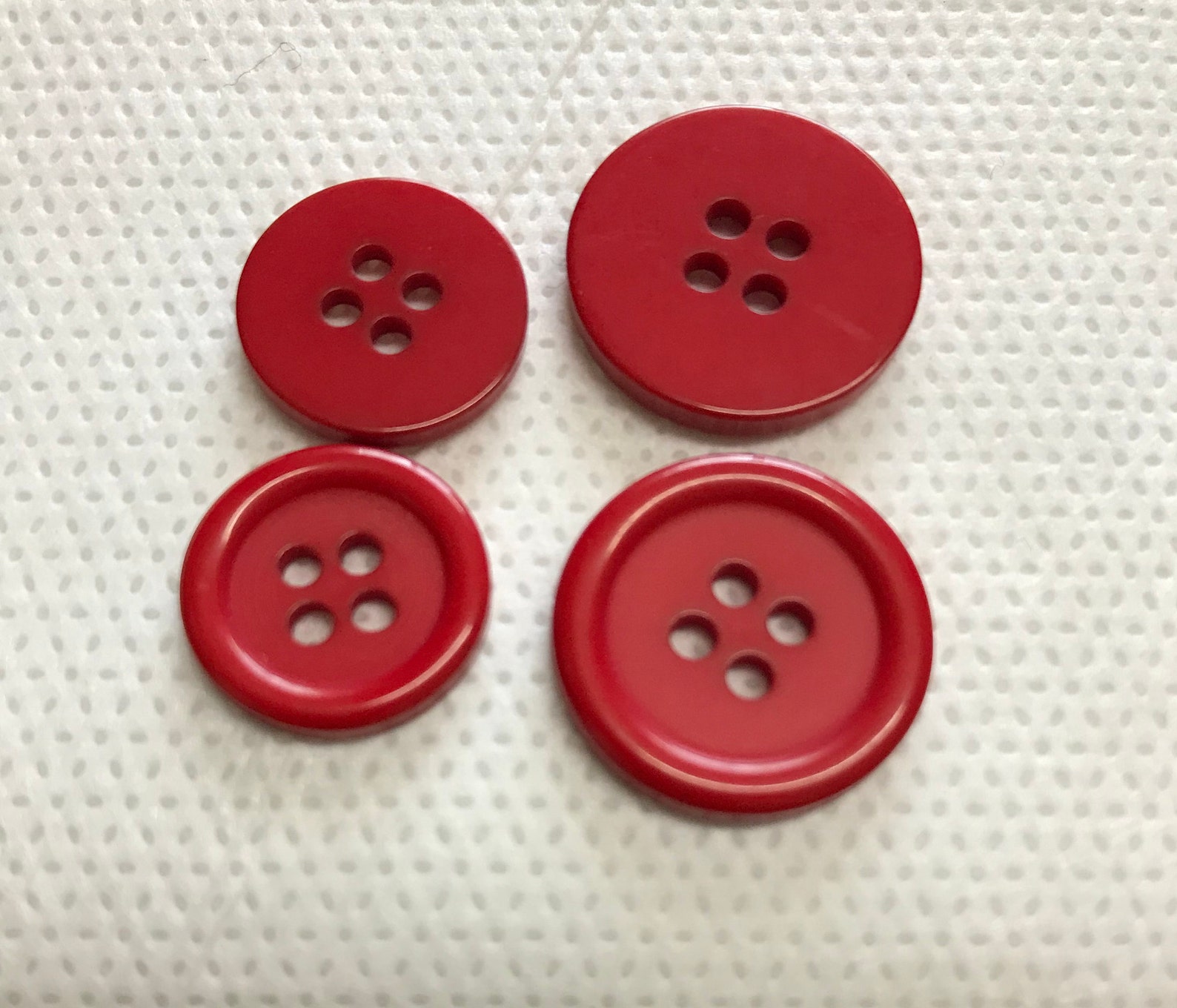 Red Buttons With a Rim 4 Hole, Flat Back 2 Sizes Available. 3/4"(19mm ...