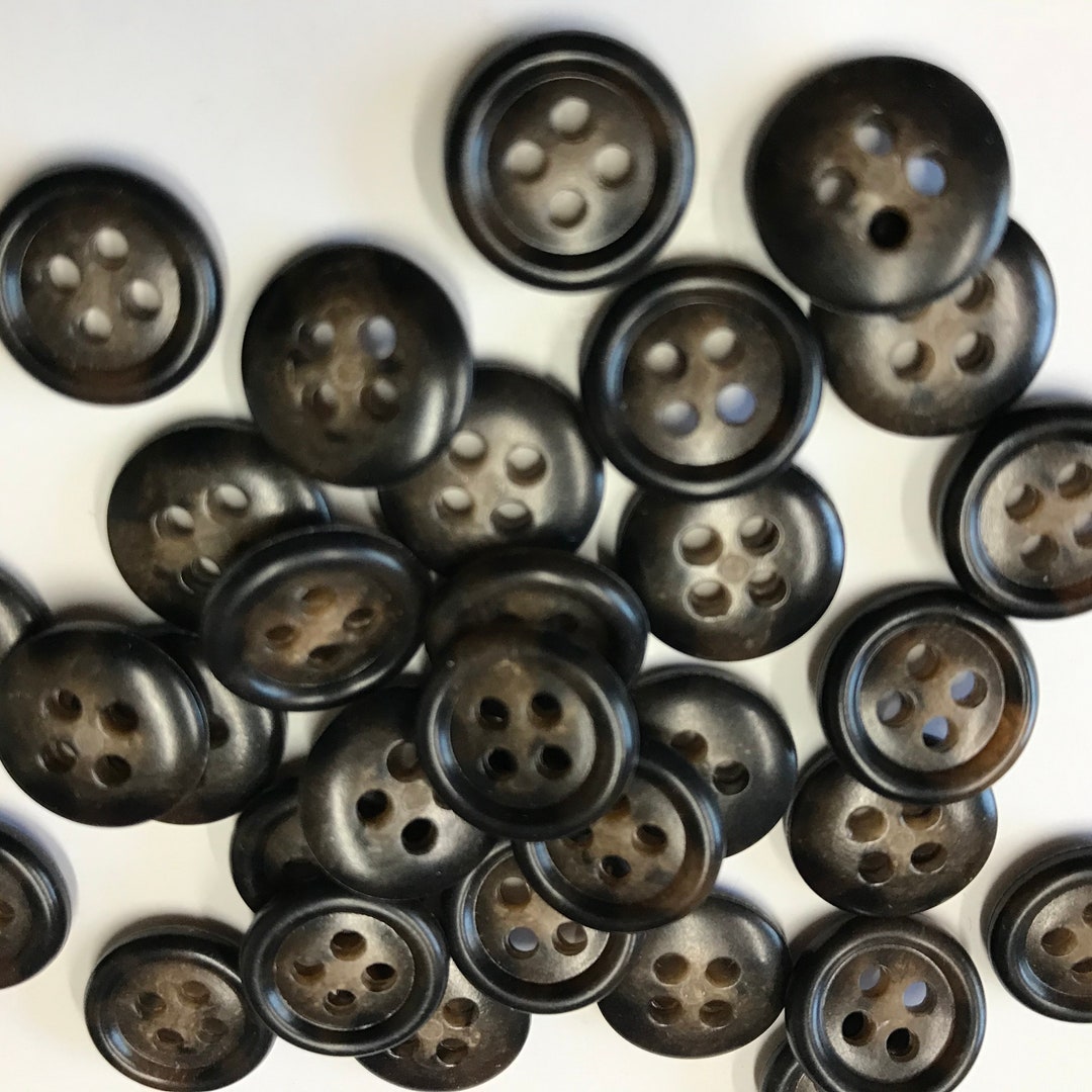 Shirt Buttons - Dark Brown 4 Hole - 2 Sizes - 1/2" - 7/16" Motled Dark ...