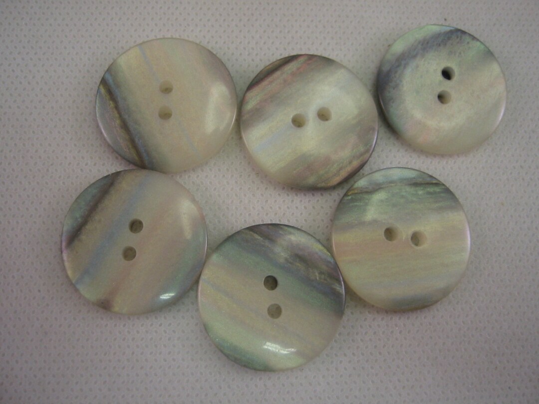 Pearl Button. Gray Button. Iridescent Button. Lot of 6. 2 Hole (4 Sizes ...
