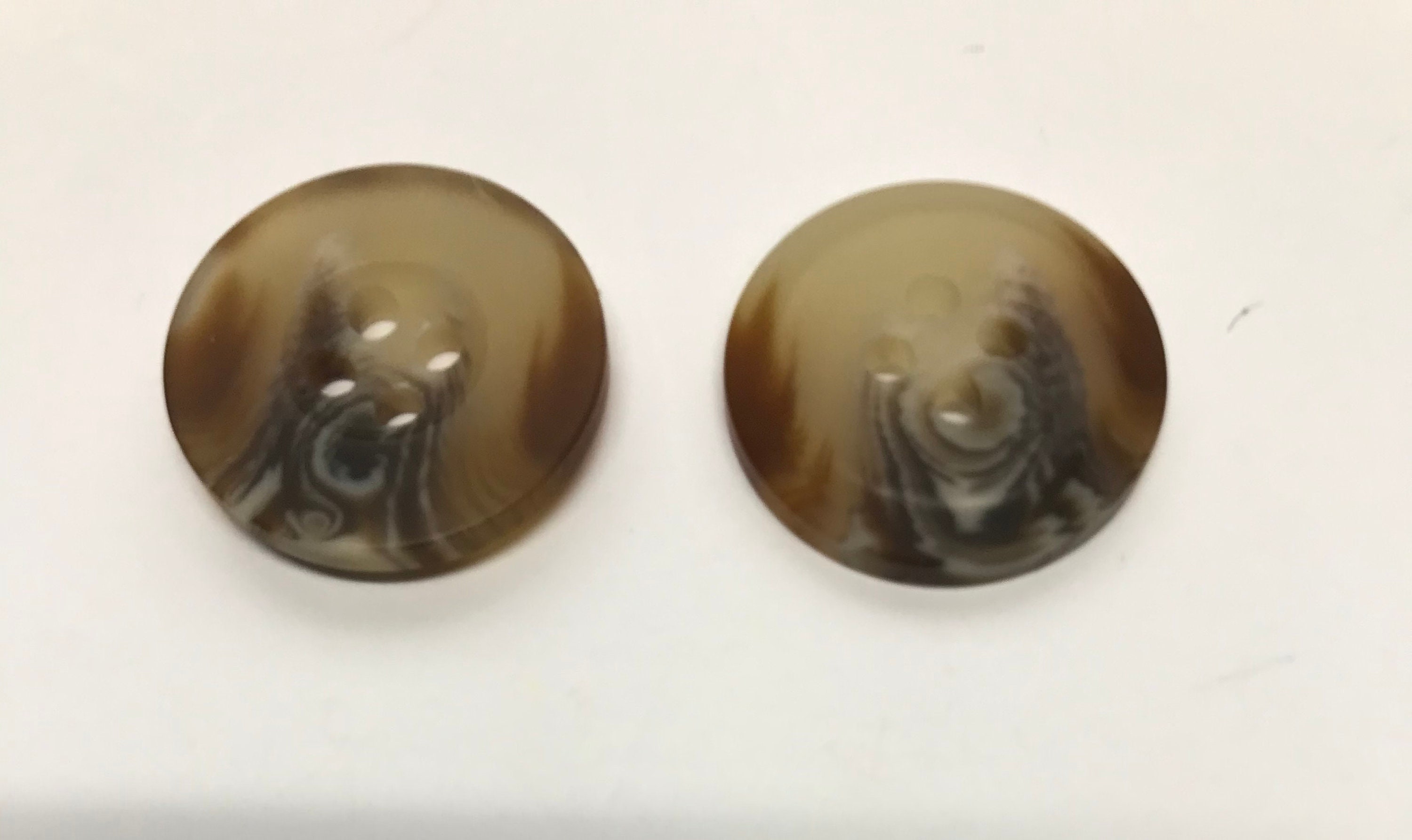 Brown Amber Satin 4 Hole Buttons, Lot of 6. Two Sizes 5/8"(15mm) and 3/ ...