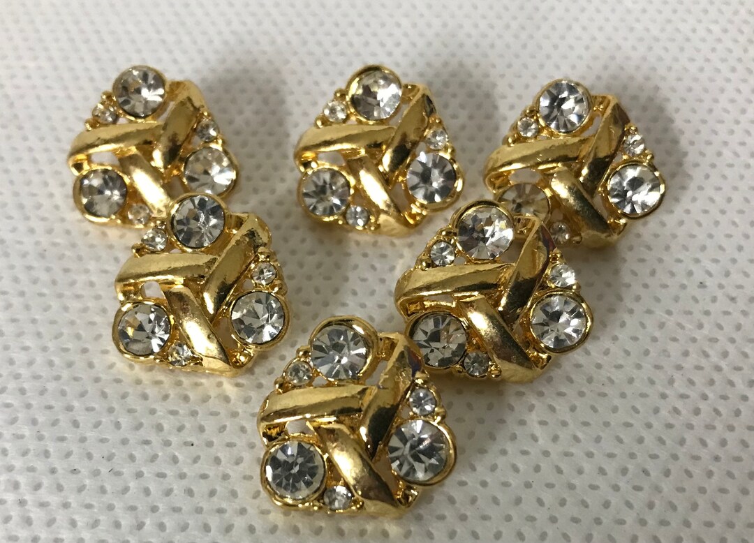 Gold Look Triangular Buttons With 6 Rhinestones (5/8" ) 15mm in ...
