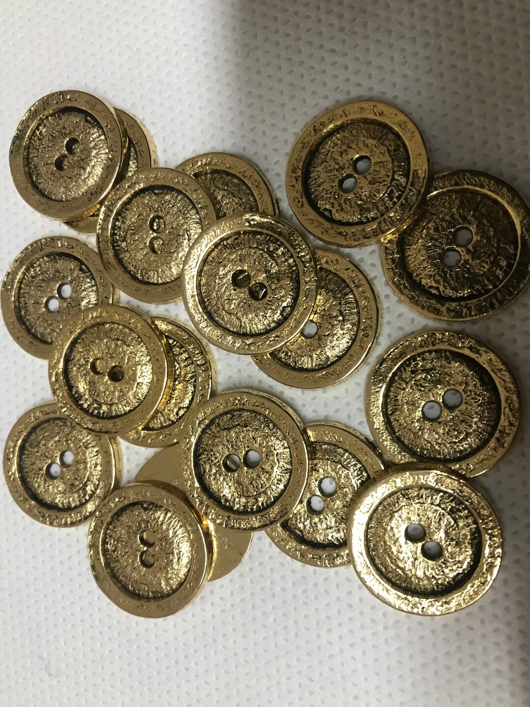 Gold Tone "antiqued Hammered Look" Metal Button 2 Hole 1 Size Available ...
