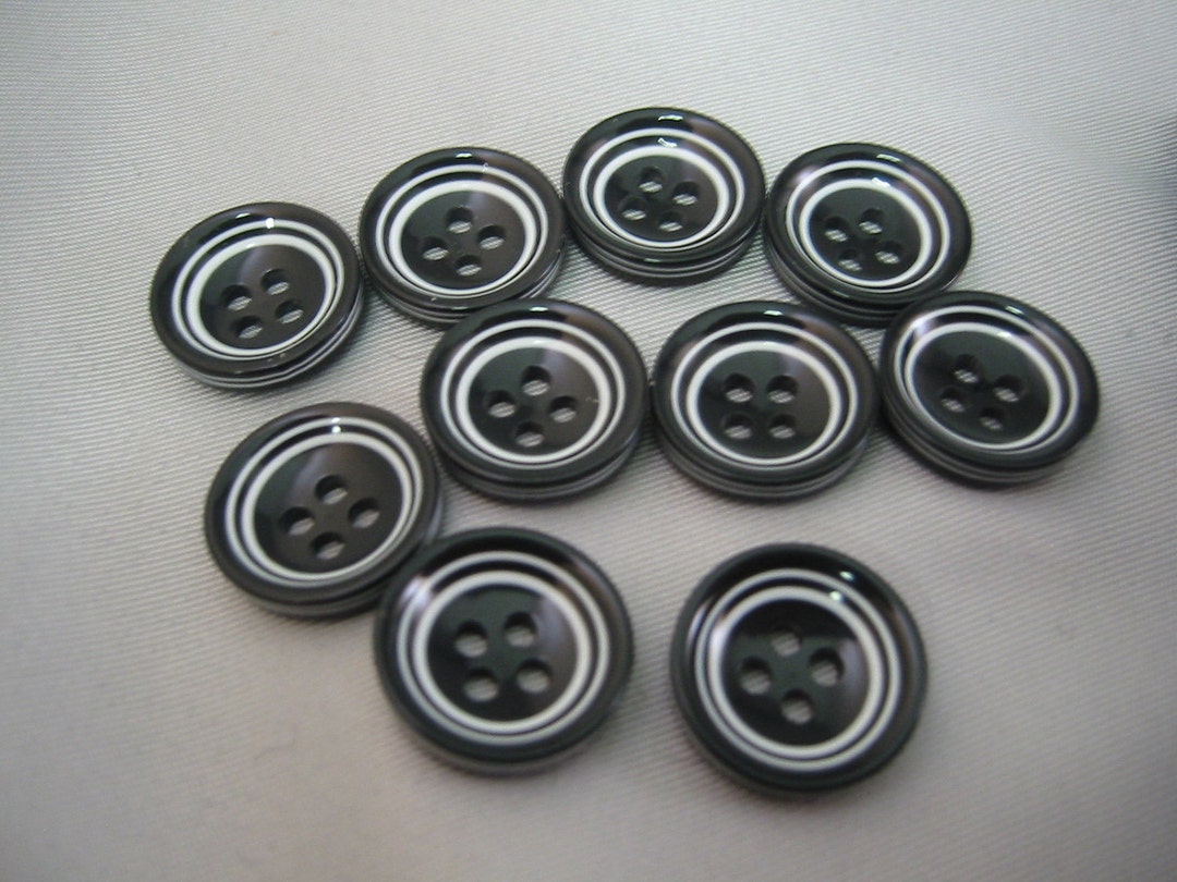 Black and White Button. Lot is 6 Buttons. 4 Hole 2 Sizes 5/8" (15mm ...