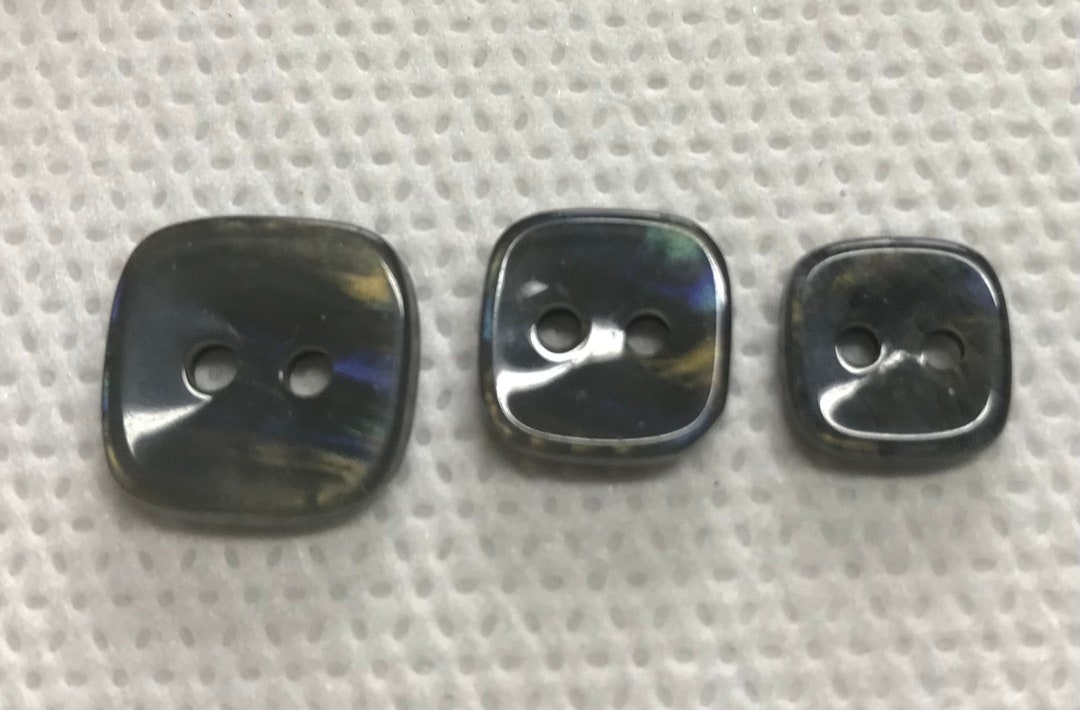 Square Smoke Iridescent 2 Hole Buttons, Lot of 10 Buttons, 3 Sizes , 2 ...