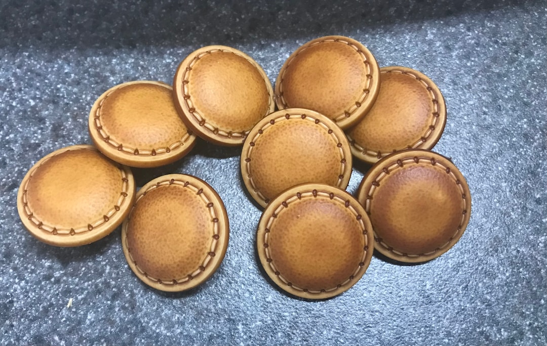 Leather Look Tan Buttons 7/8" (23mm) Shank Button Lot of 6 - Imitation ...