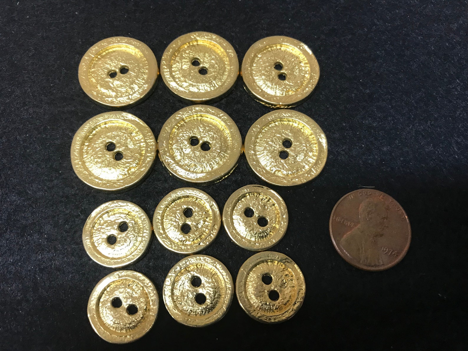 Gold Tone "hammered Look" Metal Button 2 Hole 2 Sizes Available. 3/4 ...