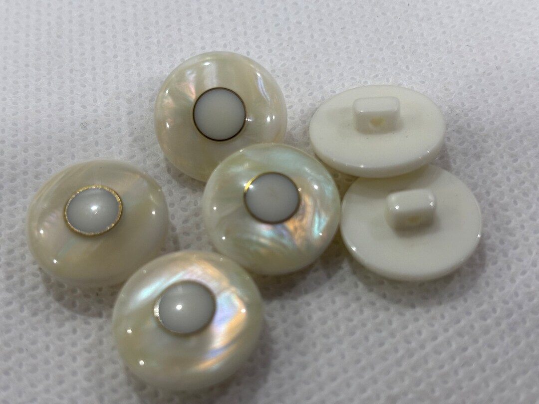 Irridescent White Center Buttons With Gold Accent Ring, Medium Size 11/ ...
