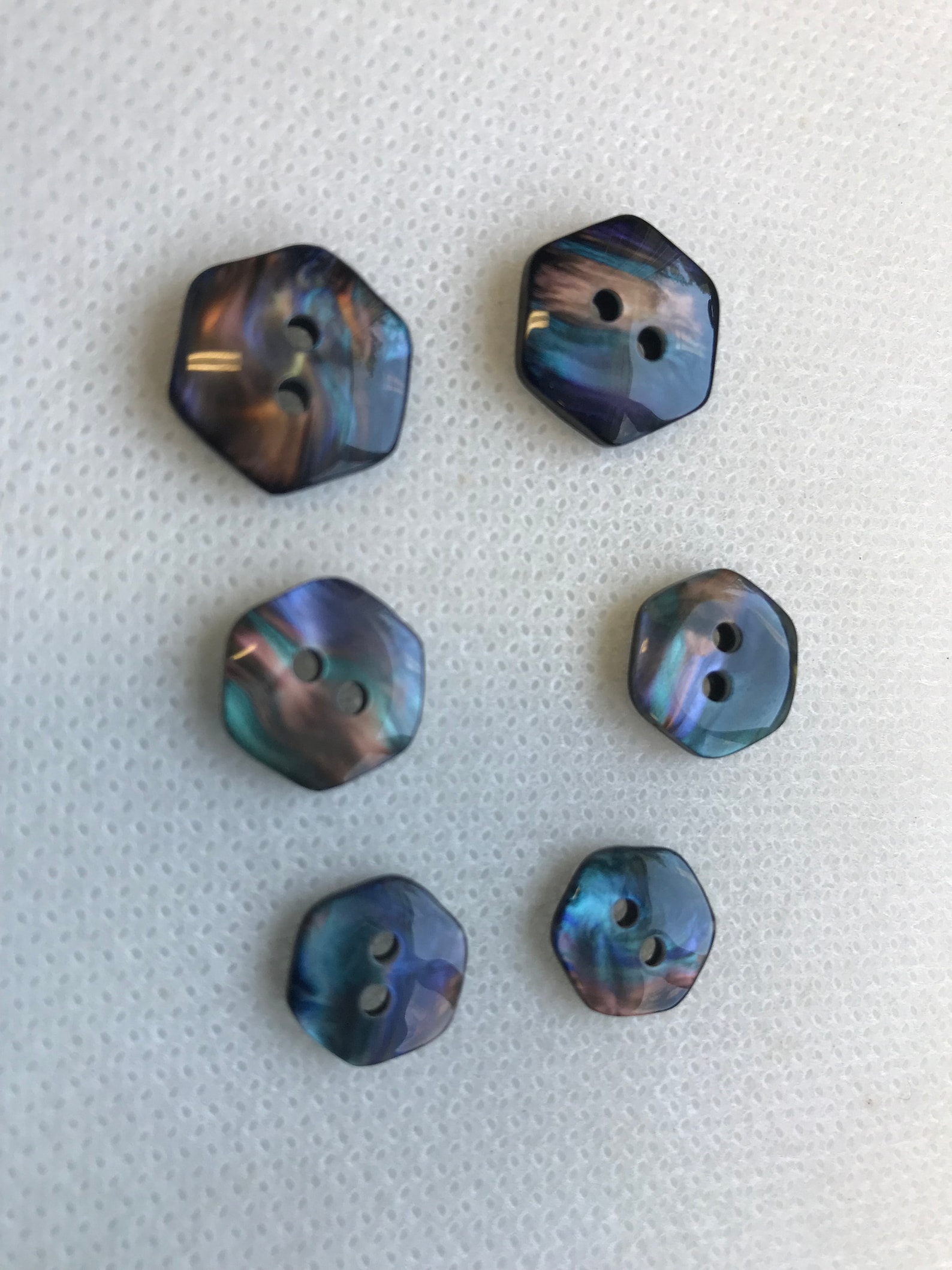 Pearl Tahiti Iridescent Buttons, Hexagon Buttons, Lot of 6, 2 Sizes 7/ ...