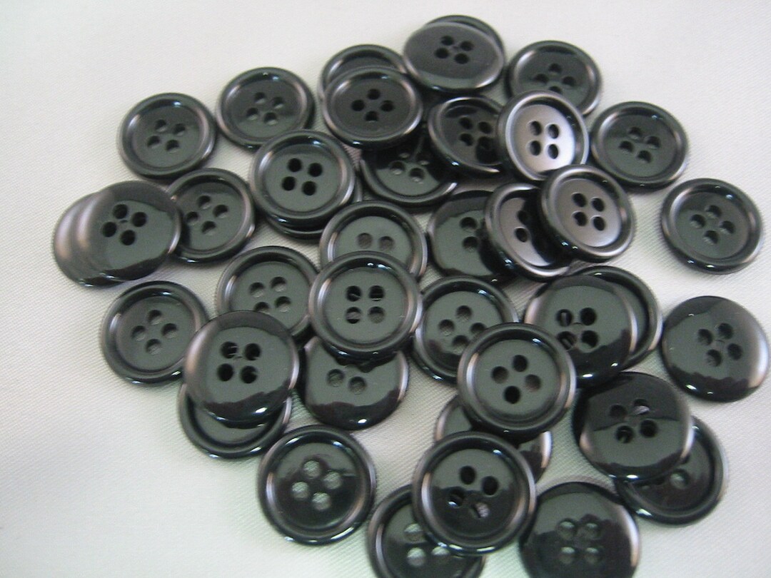 Black Buttons, Small Black Button, Shiny 4 Hole - Lot of 100, Size 5/8 ...