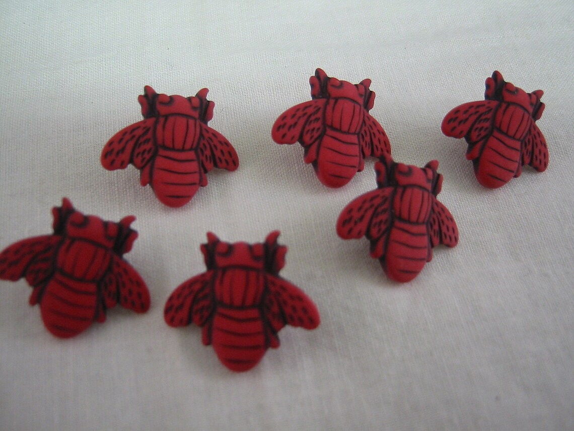 Red Buttons Red Bee Button Shape of Bee Lot of 6 | Etsy