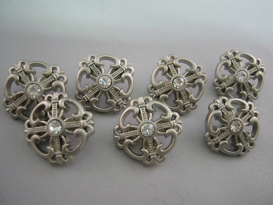 Satin Pewter Color Buttons , Gray Buttons, With Rhinestone. Size is 3/4 ...