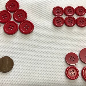 Red Buttons With a Rim 4 Hole, Flat Back 2 Sizes Available. 3/4"(19mm ...