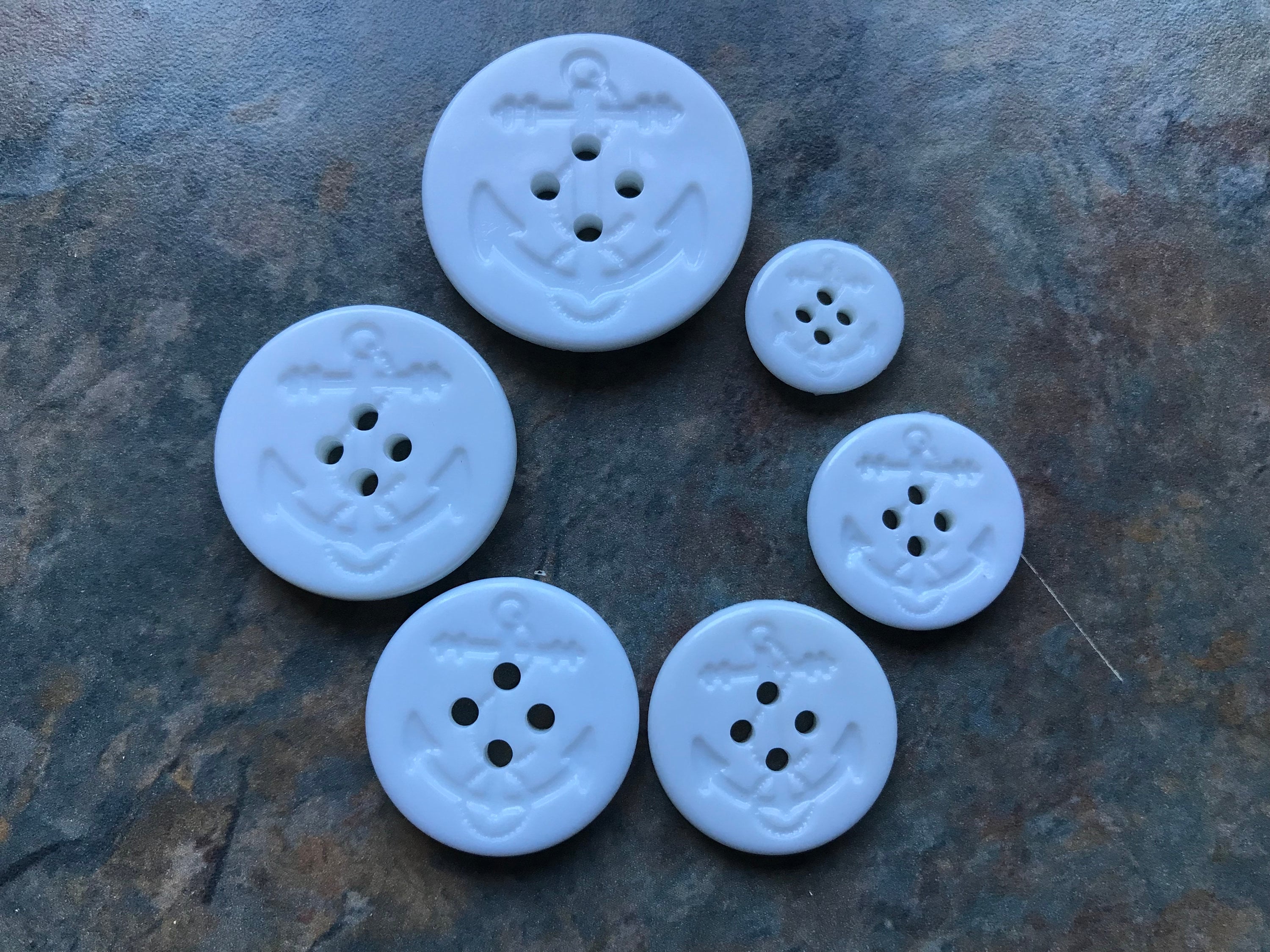 White Buttons Anchor Design- Lot Size is 6 Buttons - 6 Sizes Available ...