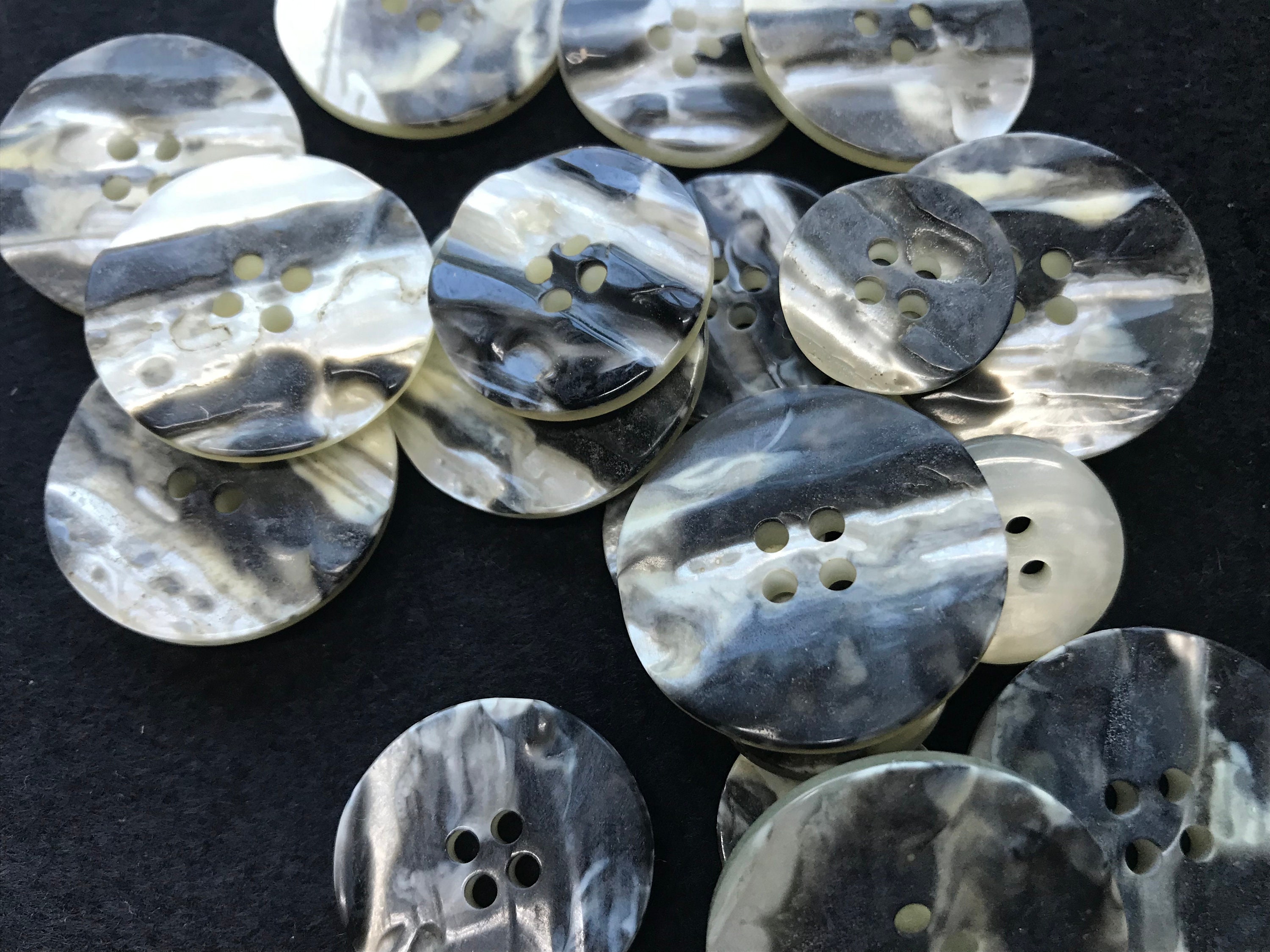 Black Pearl, Grey Textured 4 Hole Round Back Buttons - Lot of 6 - 3 ...