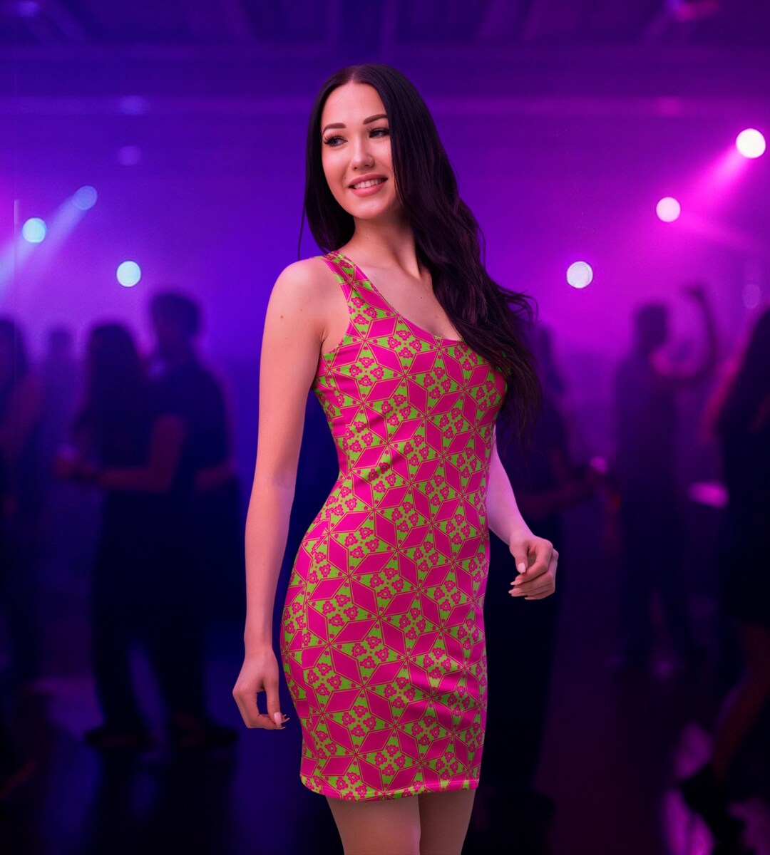 Psychedelic Bodycon Dress: Geometric Pink Rave Outfit - Etsy