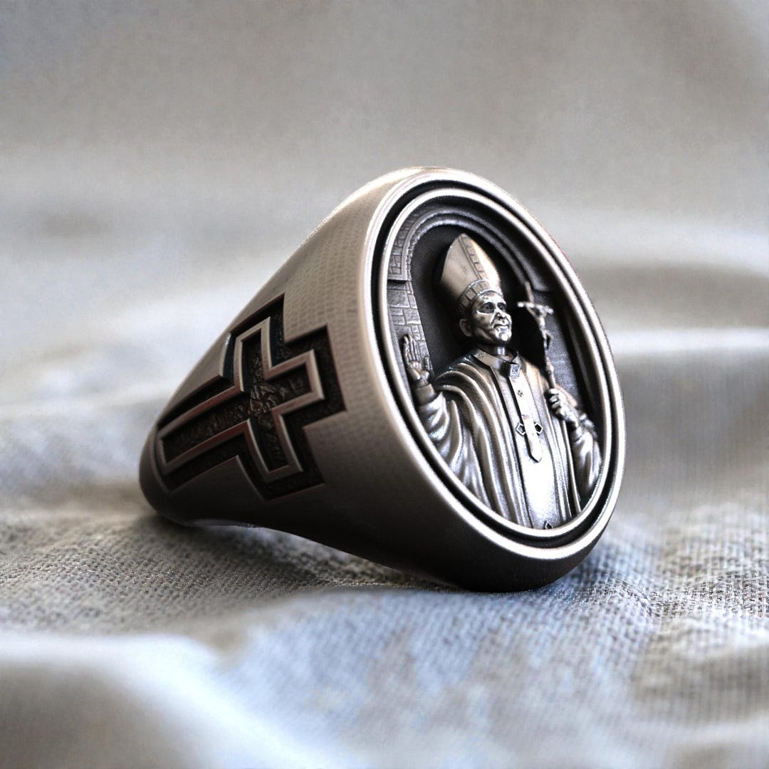 Pope Ring 925 Sterling Silver, Religious Bishop Signet Ring, Catholic ...