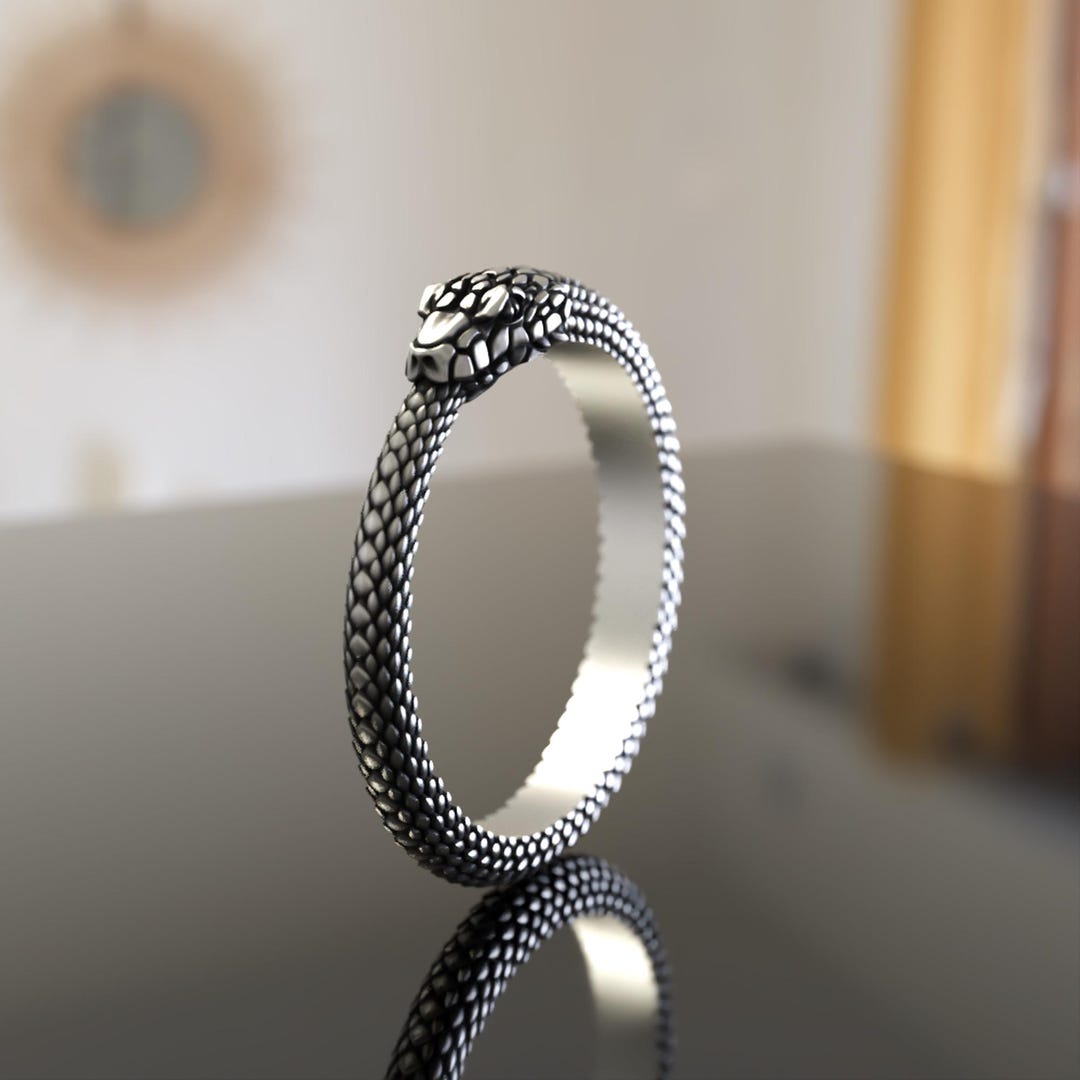 Snake Ring 925 Sterling Silver, Serpent Band With Textured Scales ...