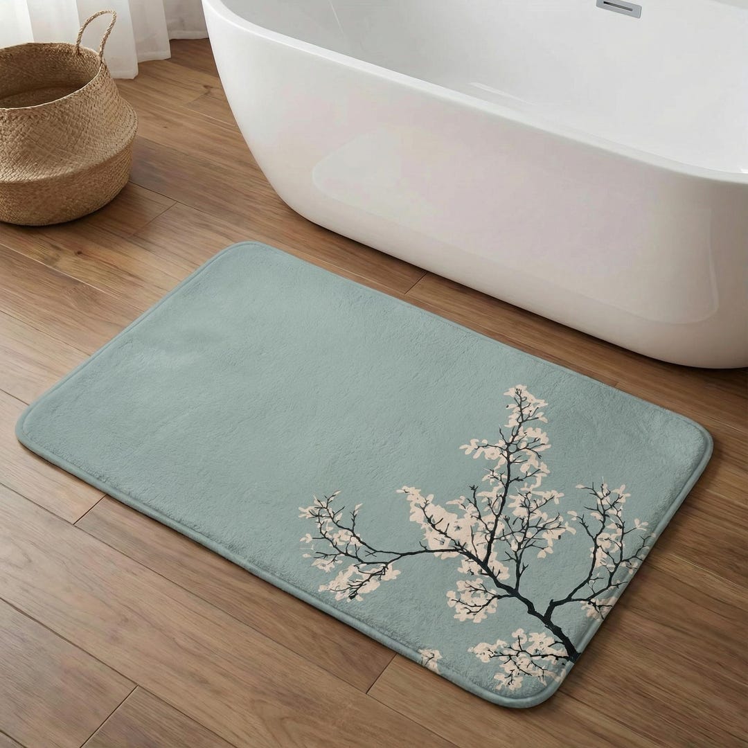 Cherry Blossom Branch Bath Mat | Floral Bathroom Rug - Etsy