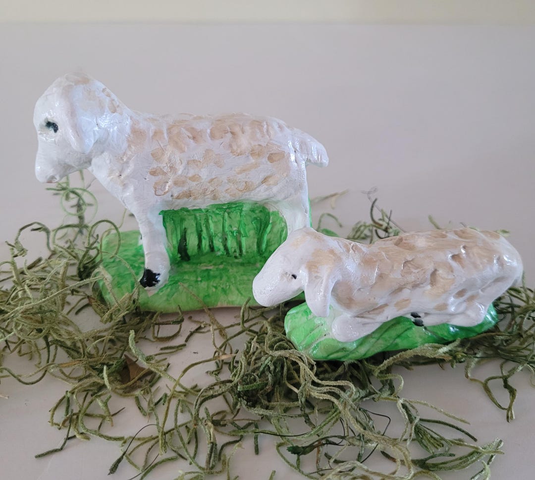 Vintage Looking Hand Painted Mother and Baby Lamb. Perfect for Xmas or ...