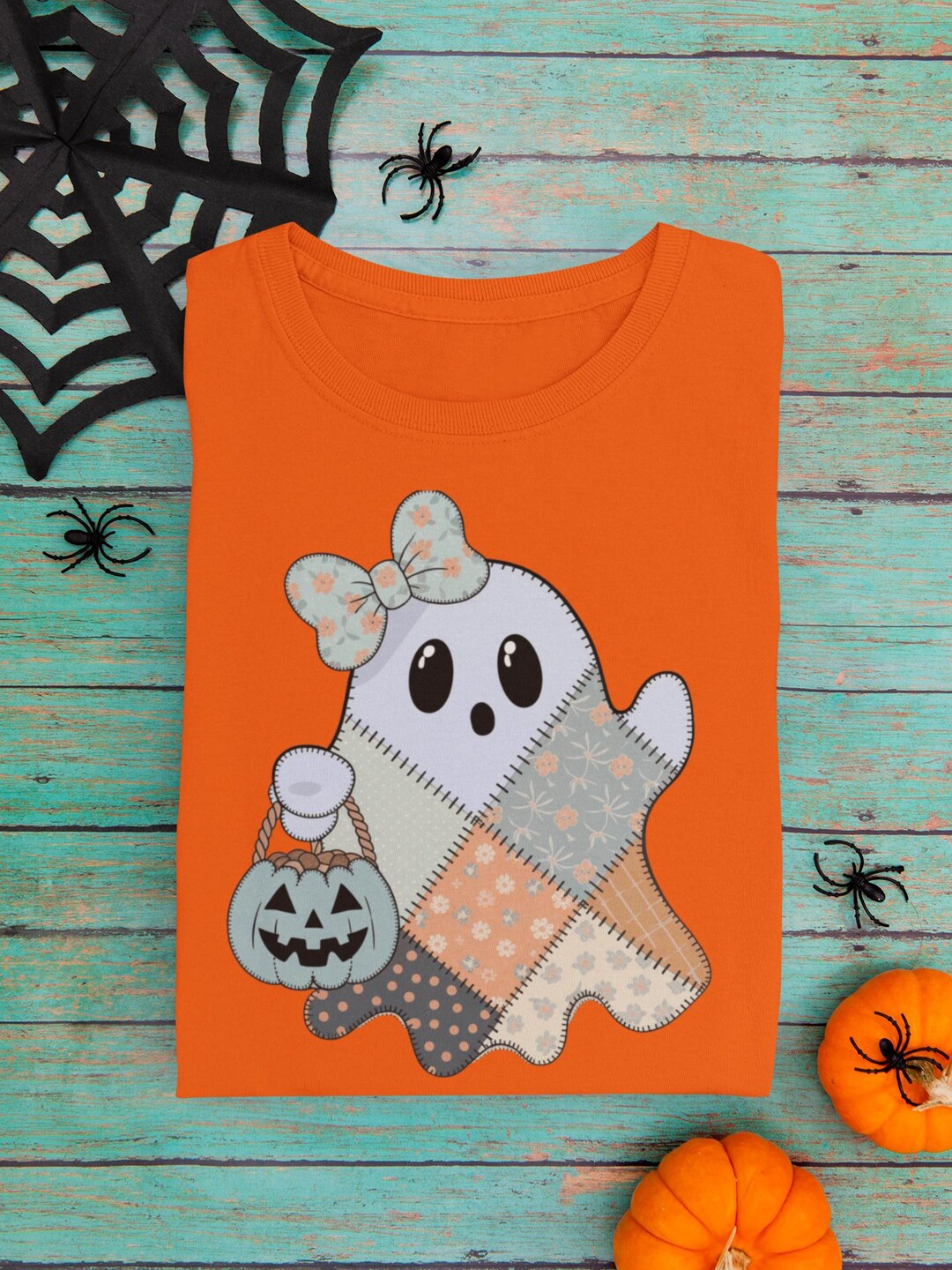 Retro Halloween Blue Denim Ghost PNG, Trendy Patchwork Spooky Ghost ...