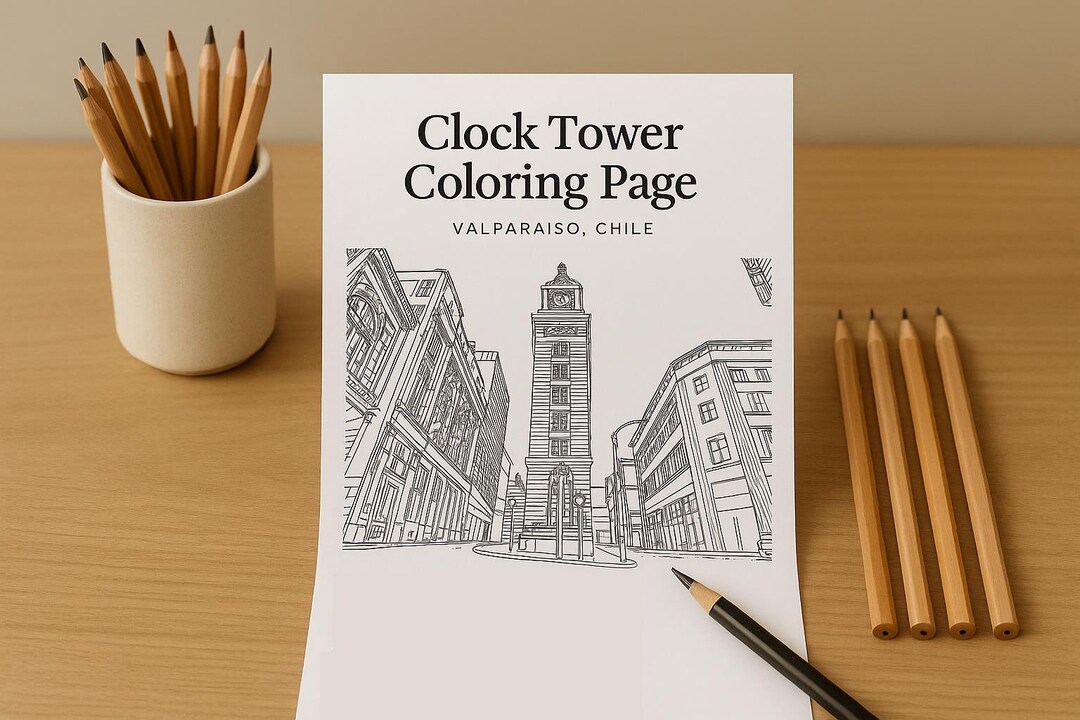 Clock Tower Coloring Page – Valparaíso Chile | Architecture Coloring ...
