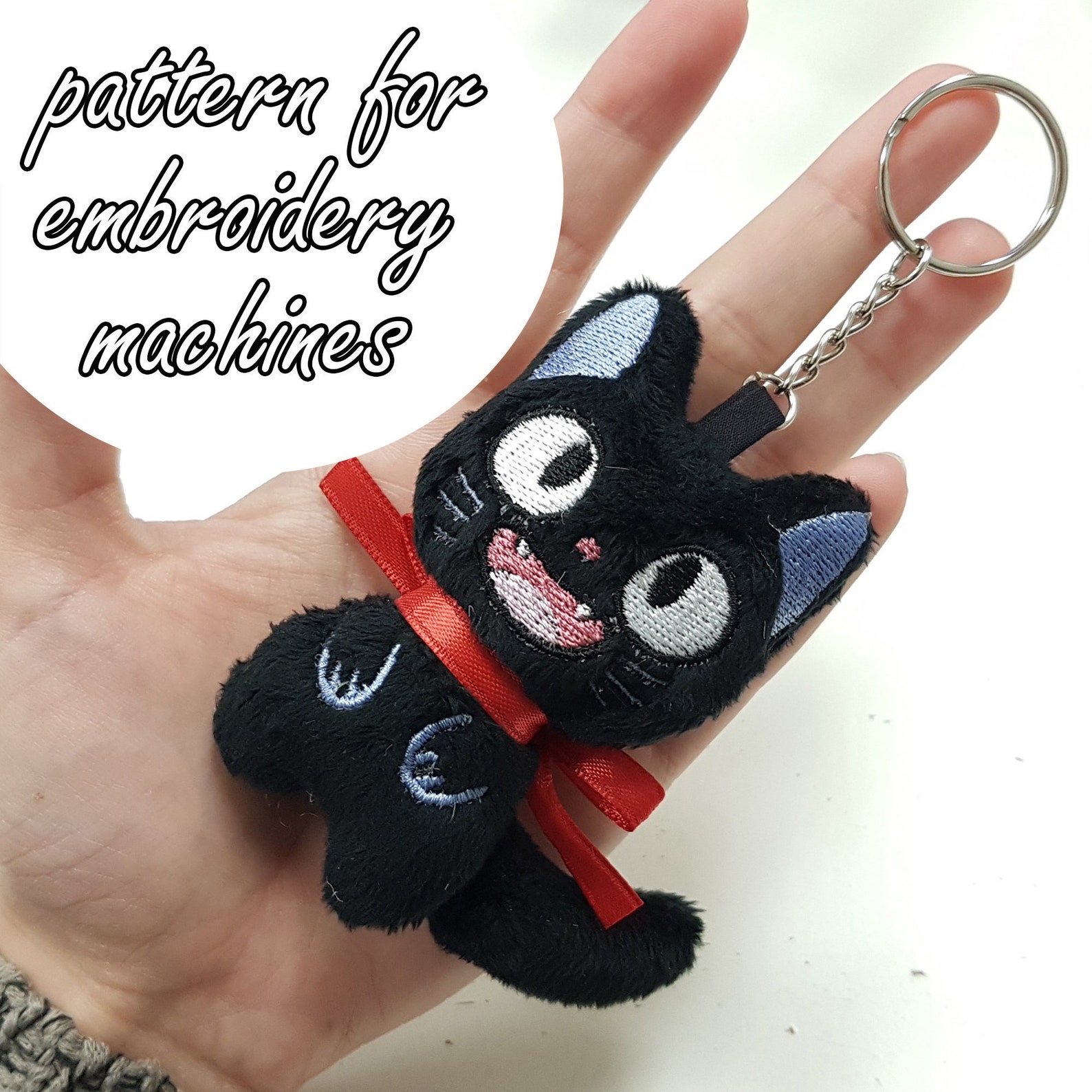 ITH (in the Hoop) Embroidery Pattern Black Cat Jiji Keychain - Etsy