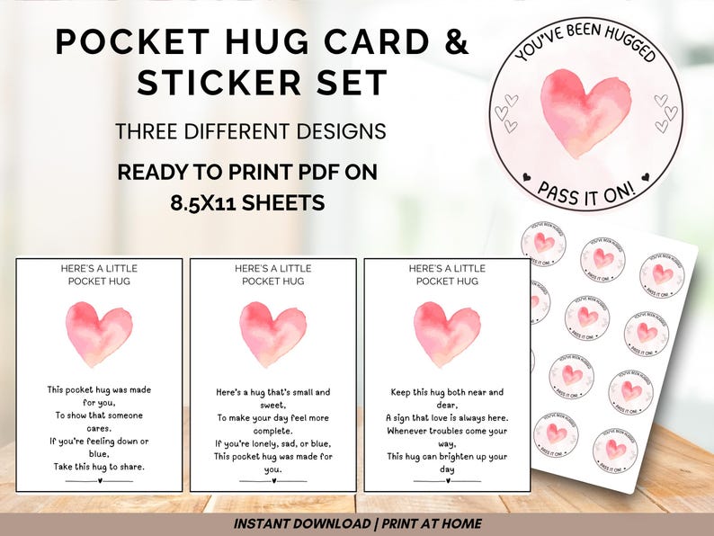 Pocket Hug Card & Sticker Set | Digital Download | Random Acts of ...