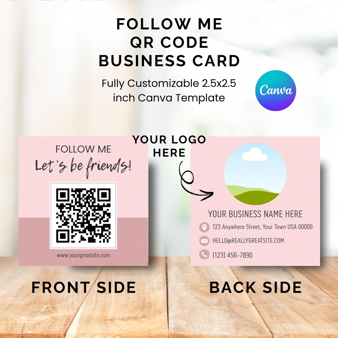 Minimalist QR Code “follow Me” Business Card | Editable 2.5x2.5 Inch ...