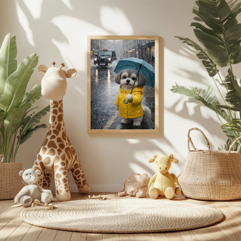 England London, Female Puppy in the London Rain, Dog Wall Art, Digital ...