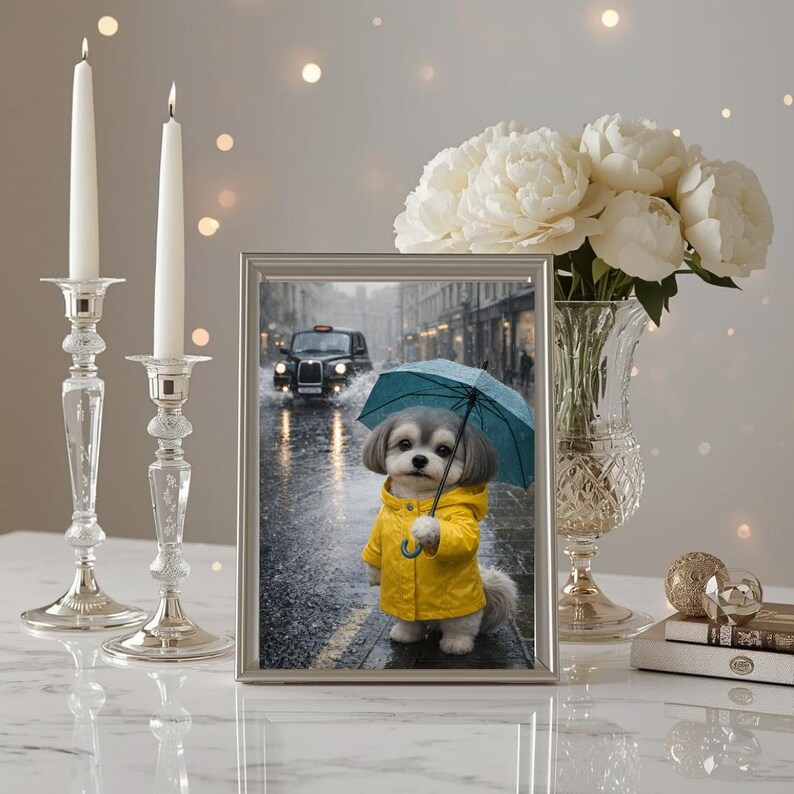 England London, Female Puppy in the London Rain, Dog Wall Art, Digital ...