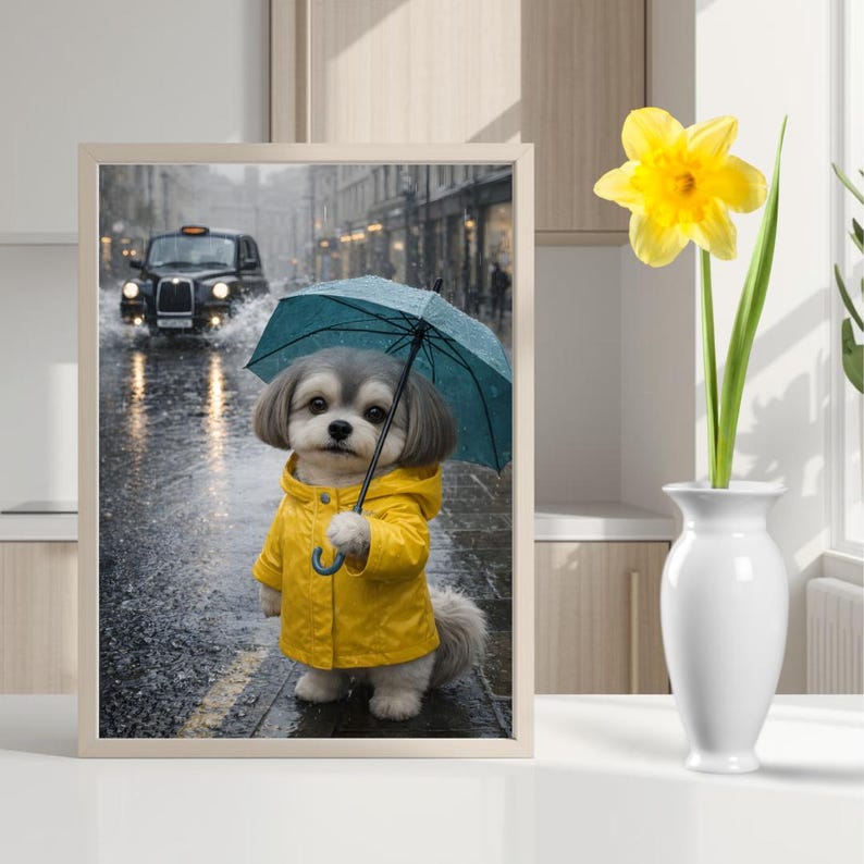 England London, Female Puppy in the London Rain, Dog Wall Art, Digital ...