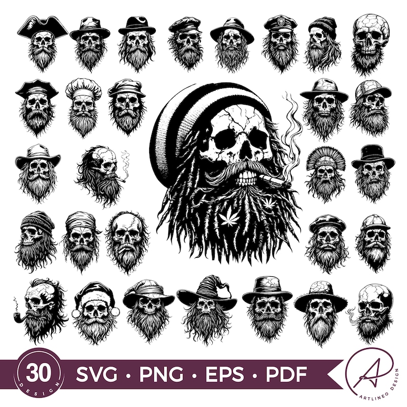 Skull Beard SVG Bundle : Bearded Skull Clipart (digital Download) - Etsy