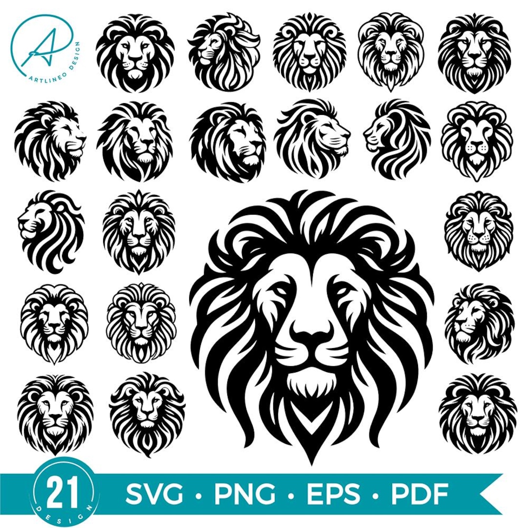 Lion Head SVG Bundle: Tribal Tattoo & Decal Silhouette (digital ...