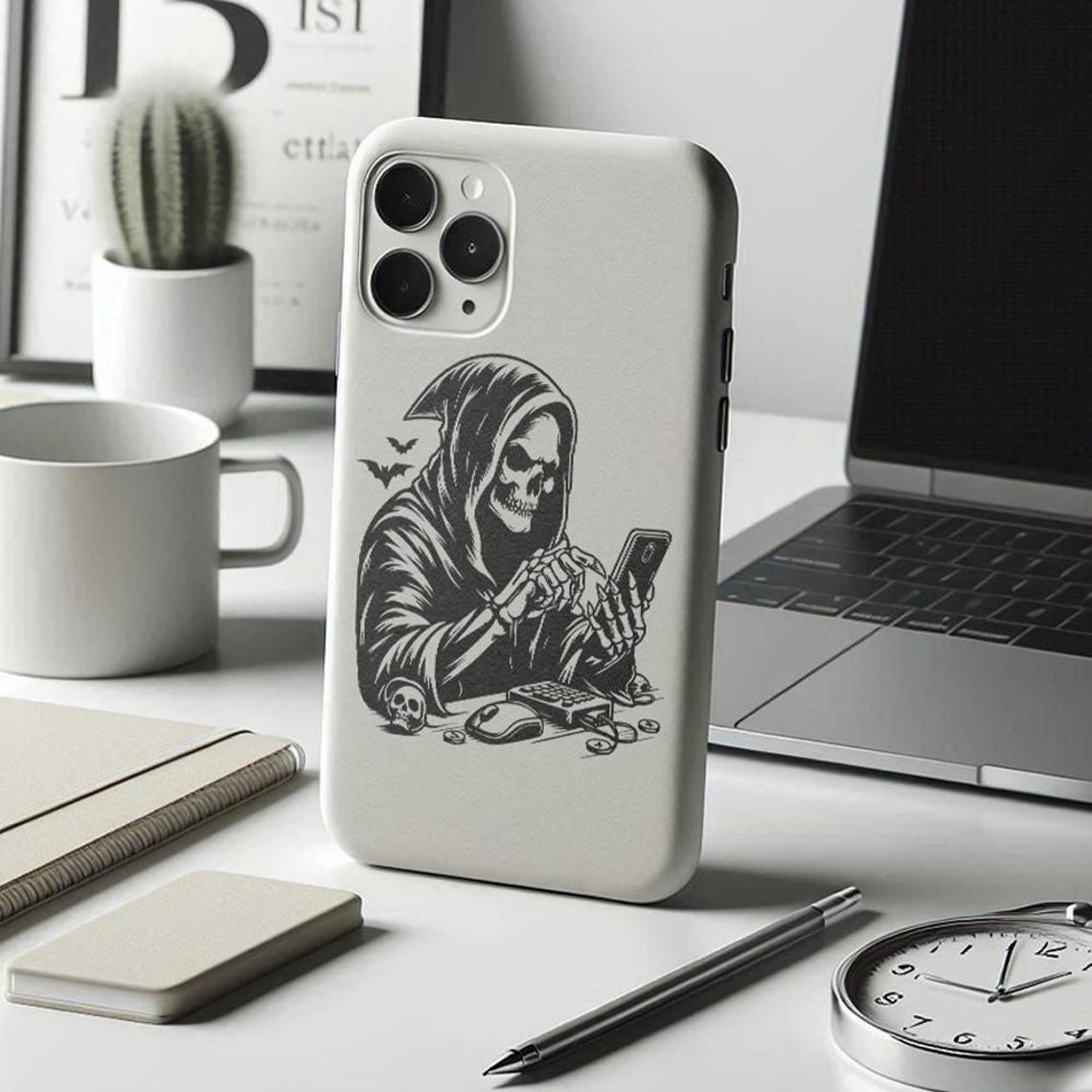 Halloween Grim Reaper Scrolling Phone SVG – Modern Dark Humor (digital ...