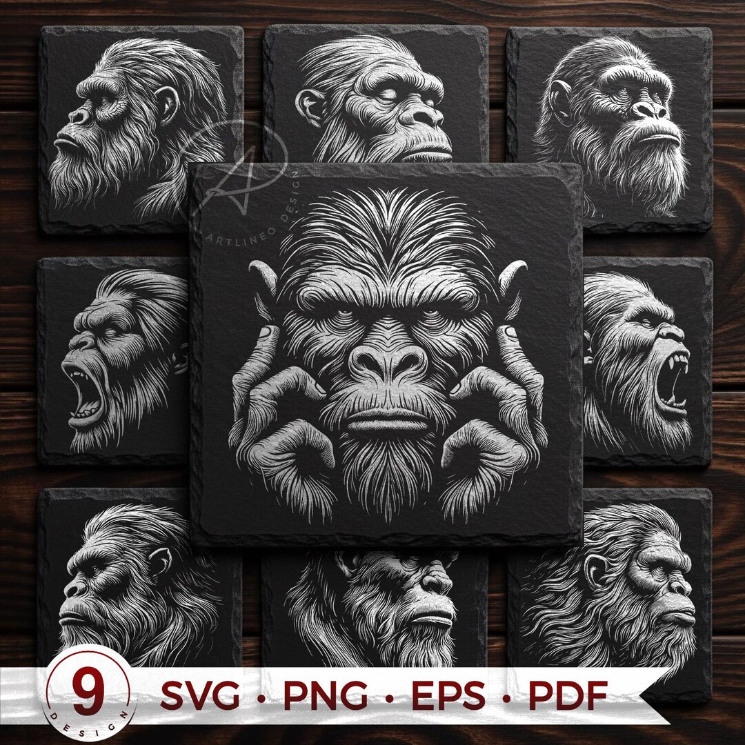 Bigfoot Head SVG : Sasquatch Laser Engraving, White Vector Design for ...