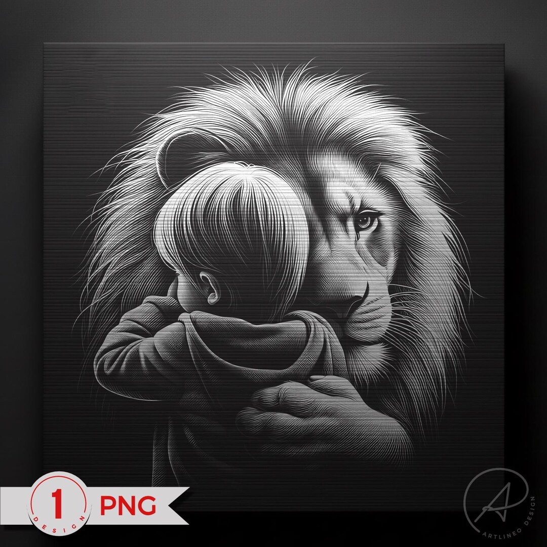 Lion Child Embrace PNG: Black Background Sublimation, Laser Engraving ...