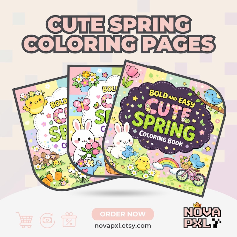 Spring Coloring Book, Kawaii Animals, Flowers, Bold Easy Designs (PDF ...