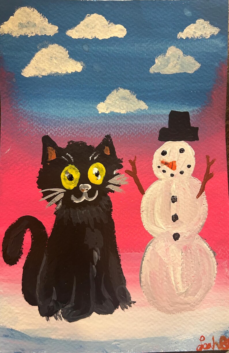 Snowman and Cat - Etsy